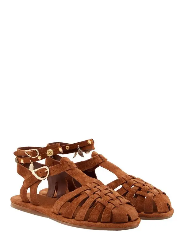 ANCIENT GREEK SANDALS Karina Suede Fisherman Sandals - Brown