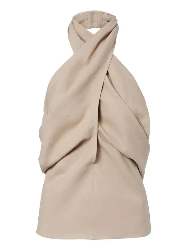 Magda Butrym Draped Halterneck Linen Top - Beige