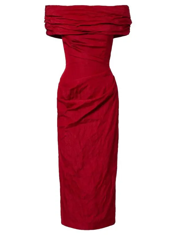 Magda Butrym Off-shoulder Draped Cotton-blend Midi Dress - Red