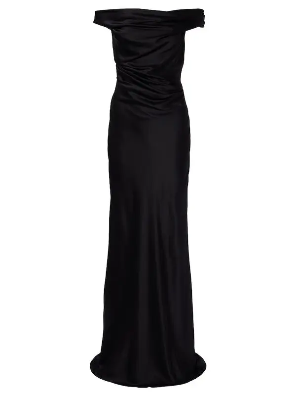 THE SEI Bardot Off-shoulder Silk Charmeuse Gown - Black