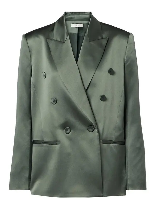 THE SEI Double-breasted Silk Blazer - Green