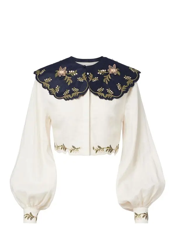 Agua Bendita Cumbre Embroidered Linen Blouse - White