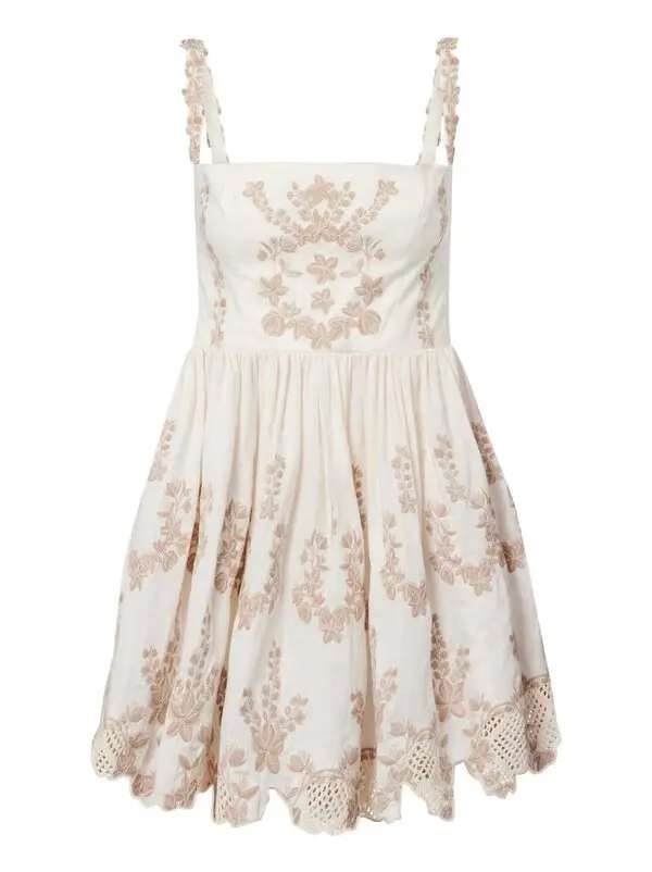 Agua Bendita Mielero Embroidered Linen Minidress - Beige