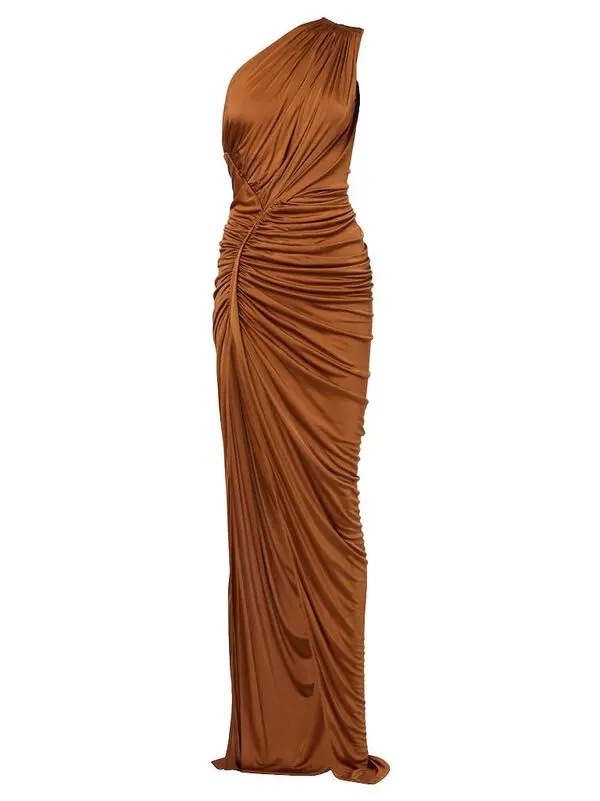 Rick Owens Lilies Avra Ruched One-shoulder Gown - Brown
