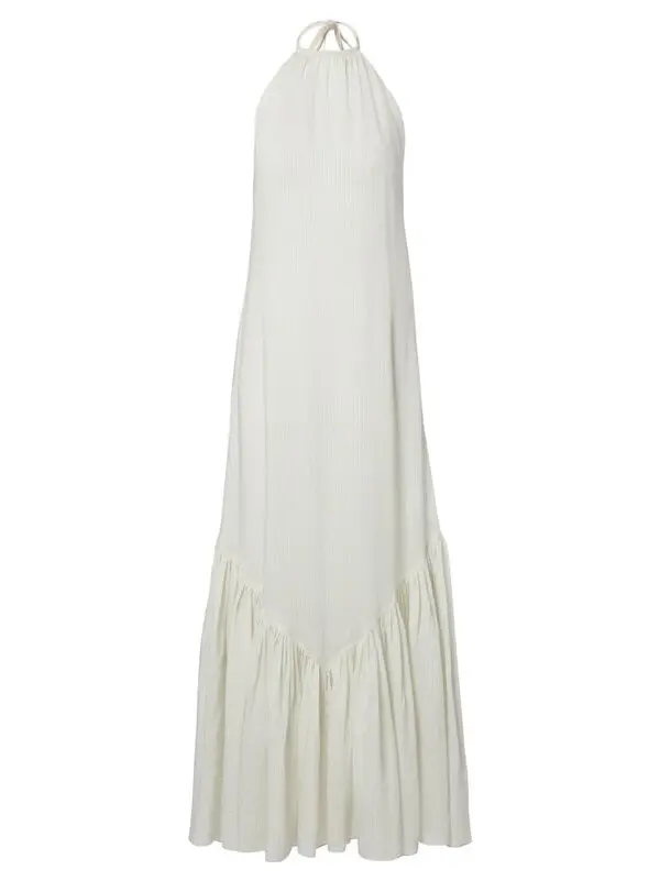 PATOU Striped Halterneck Open-back Maxi Dress - White