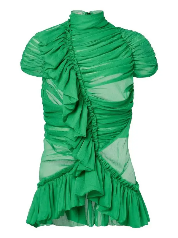 Dries Van Noten Ruffled Silk Top - Green