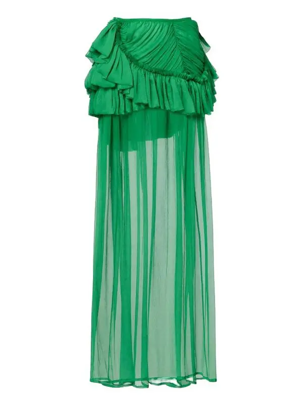 Dries Van Noten Ruffled Silk Muslin Maxi Skirt - Green