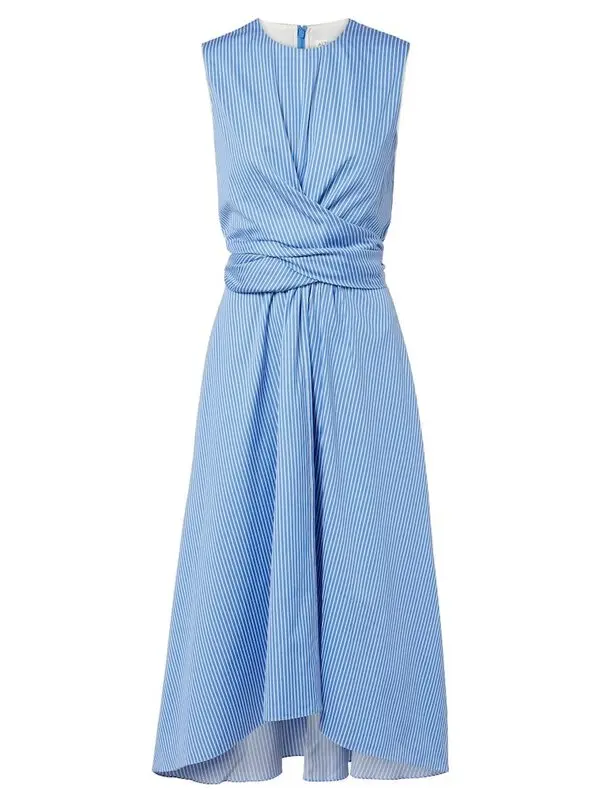 Altuzarra Penny Draped Striped Cotton Midi Dress - Blue
