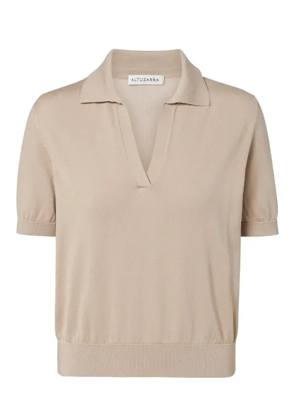 Altuzarra Clay Cropped Cotton And Silk Polo Sweater - Beige