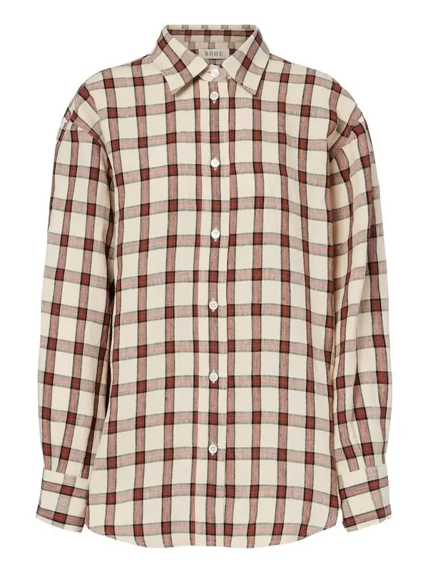RÓHE Checked Linen Shirt - Beige