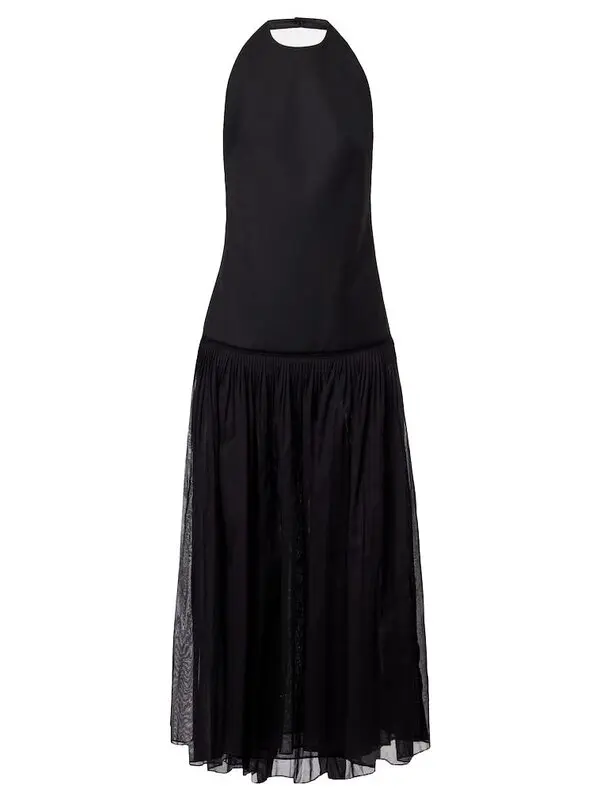 RÓHE Pleated Wool-blend Muslin Maxi Dress - Black