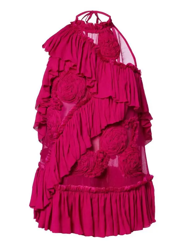 Dries Van Noten Floral-appliqué Ruffled Top - Pink