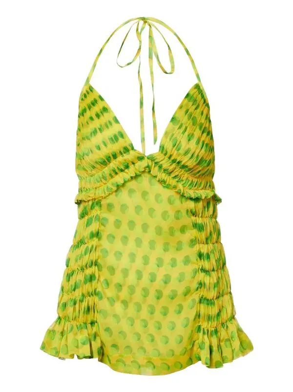 Dries Van Noten Polka-dot Halterneck Silk Top - Yellow