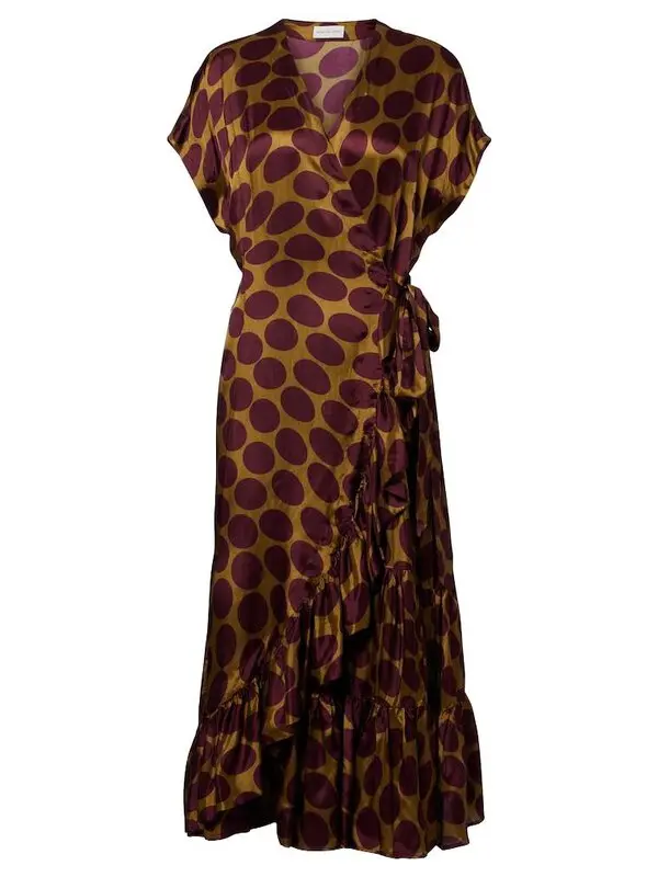 Dries Van Noten Polka-dot Satin Wrap Dress - Burgundy