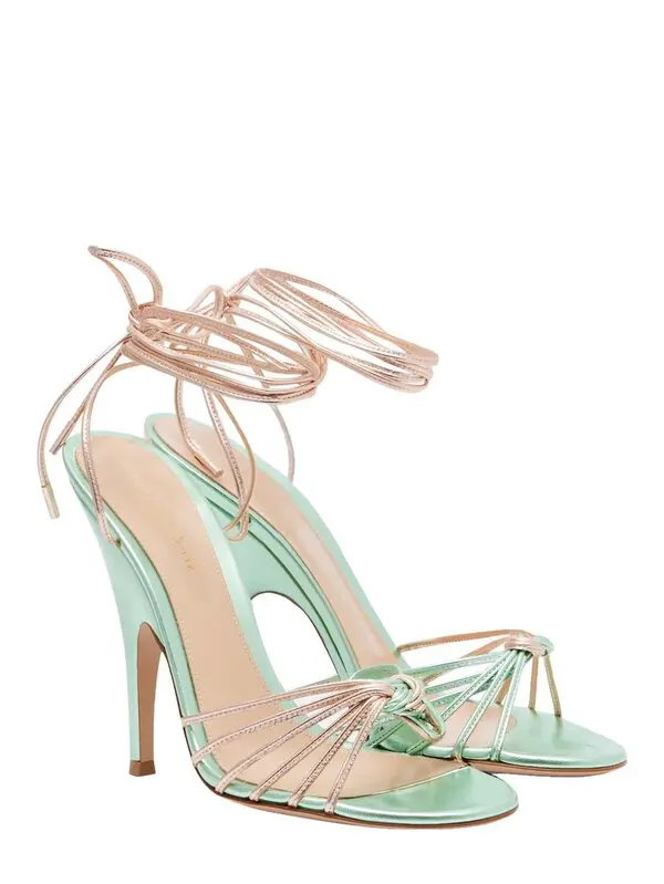 GIANVITO ROSSI Metallic Leather Slingback Sandals - Green