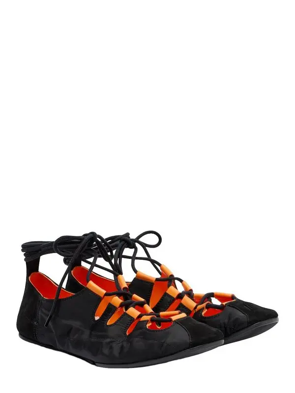 Alaïa Suede-trimmed Lace-up Ballet Flats - Black