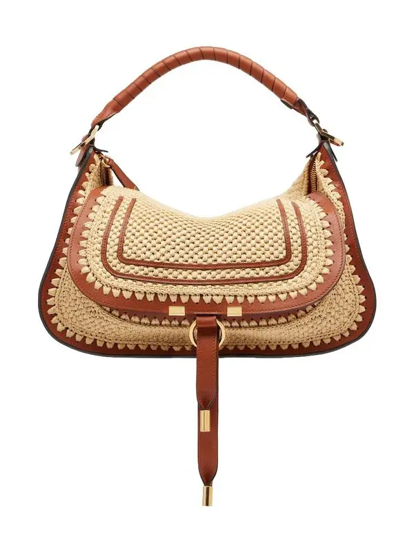 Chloé Marcie Small Raffia-effect Shoulder Bag - Beige