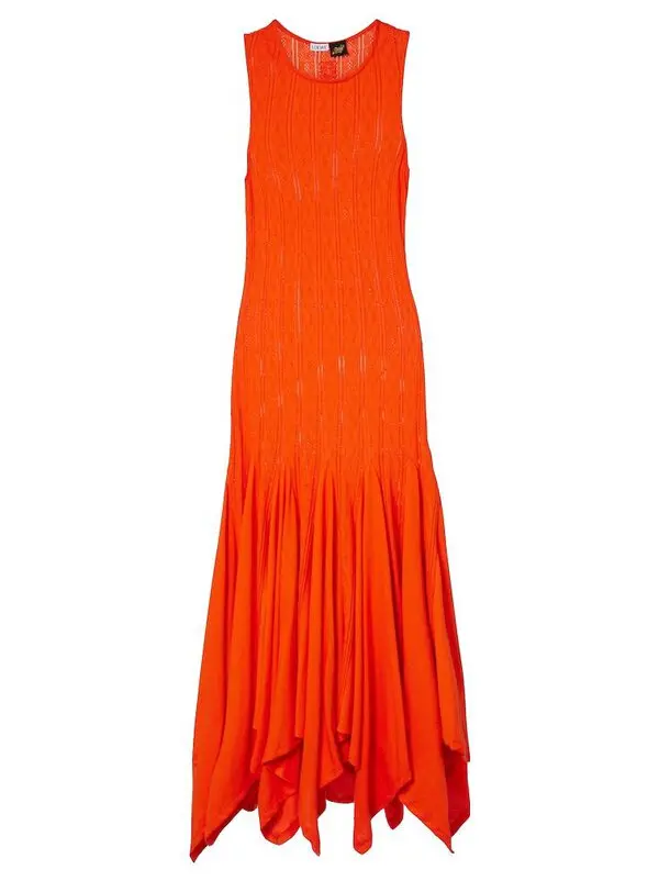 Loewe Paula's Ibiza Pointelle Cotton Jersey Maxi Dress - Orange