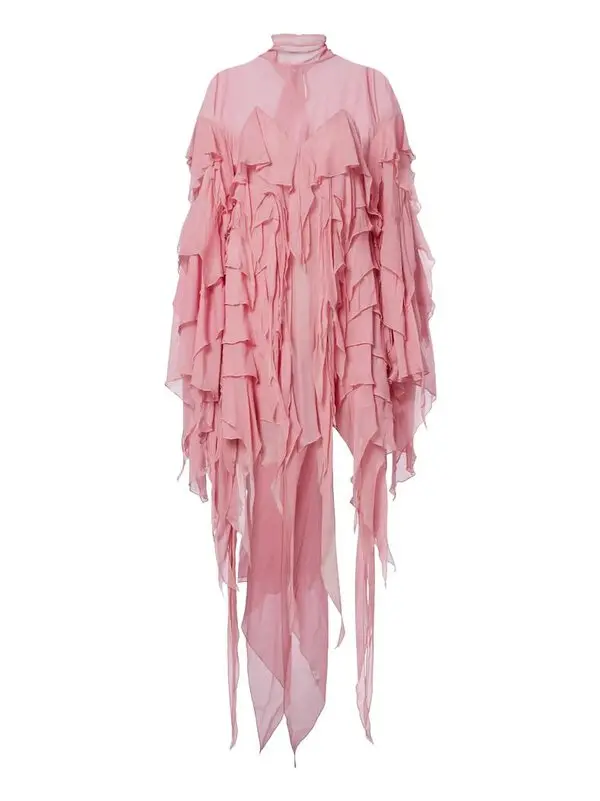 Blumarine Tiered Chiffon Mini Dress - Pink