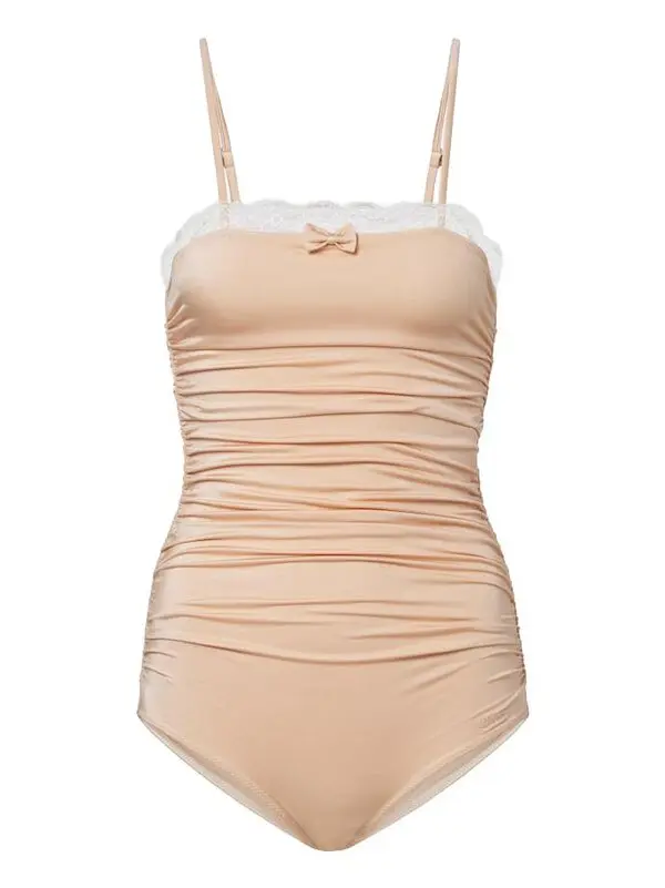 Chloé Lace-trimmed Ruched Bodysuit - Pink