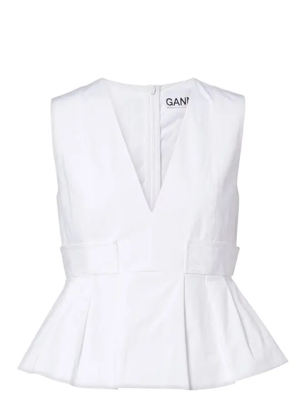GANNI Peplum Cotton-blend Poplin Top - White