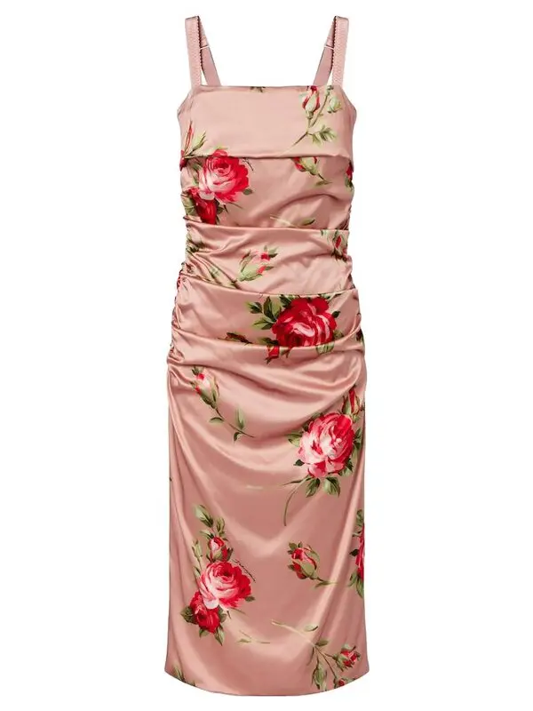 Dolce & Gabbana Floral Satin Midi Dress - Pink