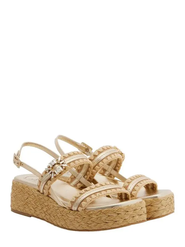 ROGER VIVIER Embellished Platform Espadrille Sandals - Beige