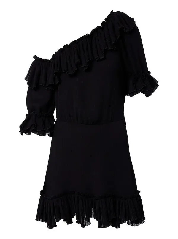 Saint Laurent Ruffled Silk Crepon Minidress - Black