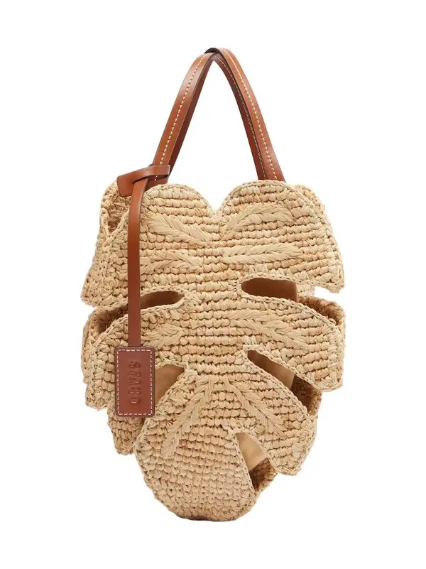 Staud Palm Leather-trimmed Raffia Top-handle Bag - Beige