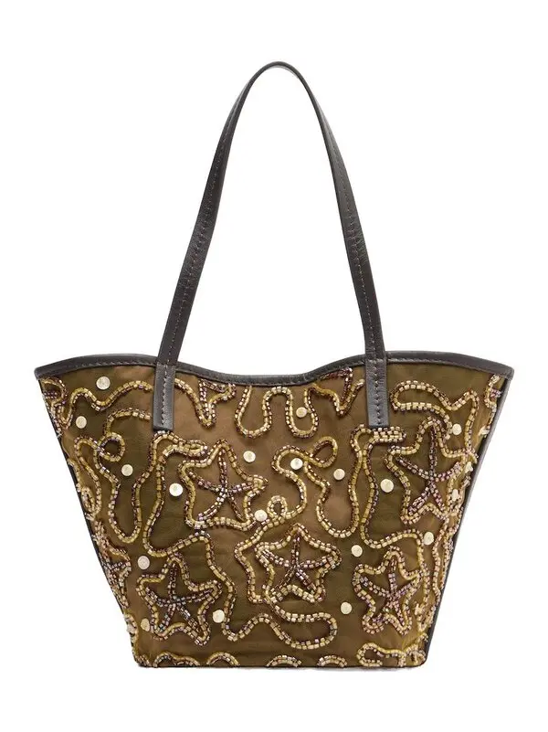 Staud Caro Embellished Canvas Tote Bag - Green