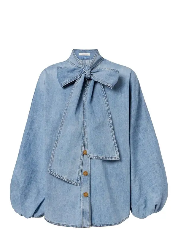 Zimmermann Indra Tie-neck Denim Blouse - Blue