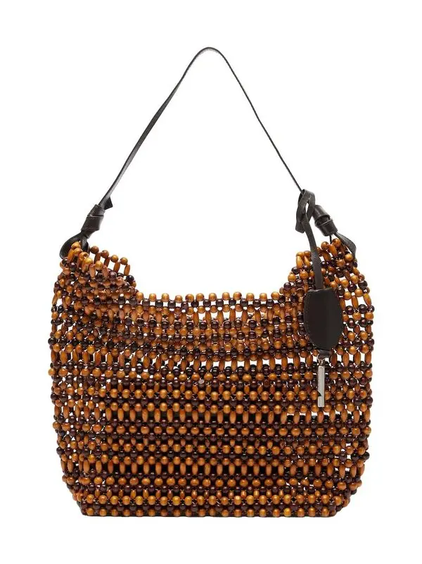 Staud Drift Beaded Leather-trimmed Tote Bag - Brown