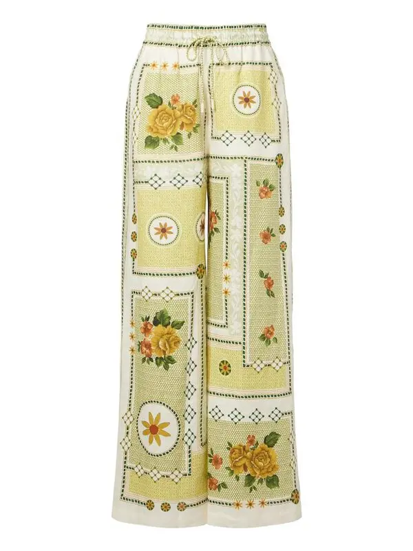 ALEMAIS Alémais Dixie Printed Linen Wide-leg Pants - Green