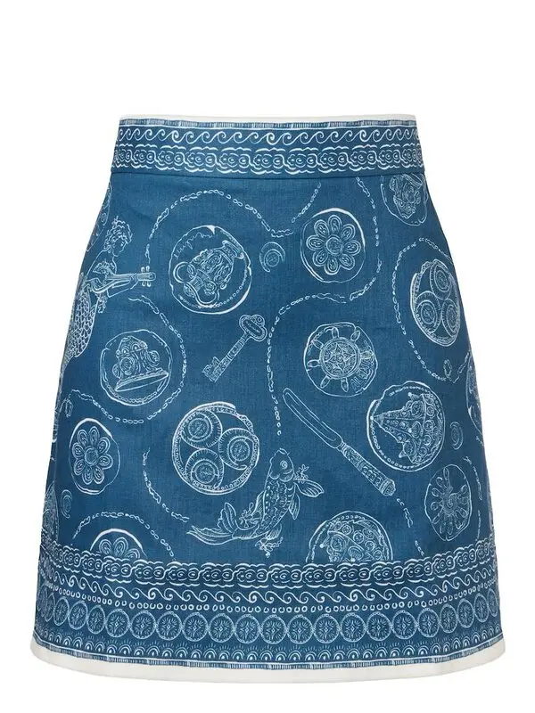 ALEMAIS Alémais Lucky Printed Linen Miniskirt - Blue