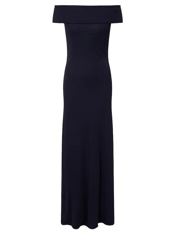 Alaïa Off-shoulder Jersey Maxi Dress - Blue