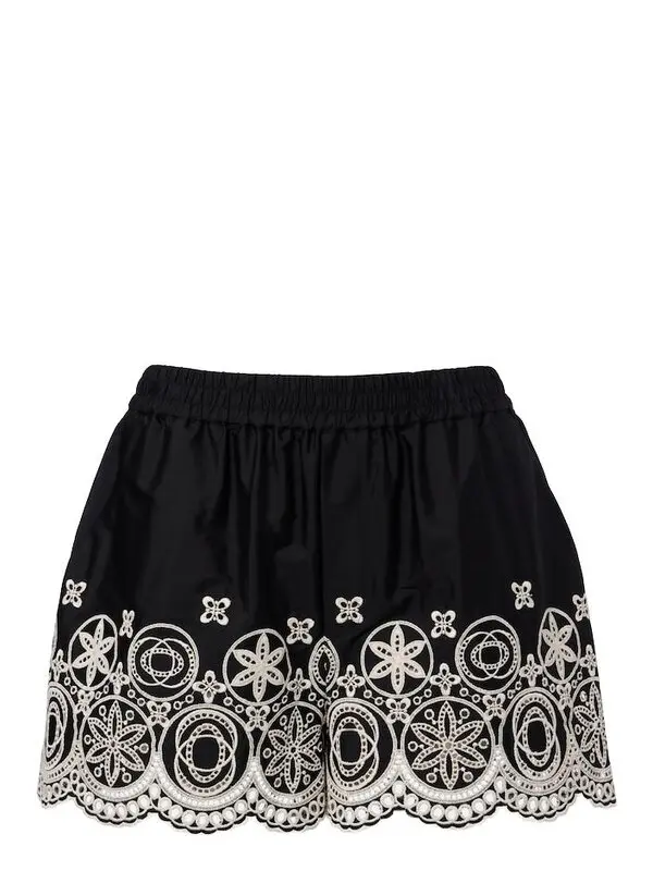 La DoubleJ Embroidered Cotton Pull-up Shorts - Black