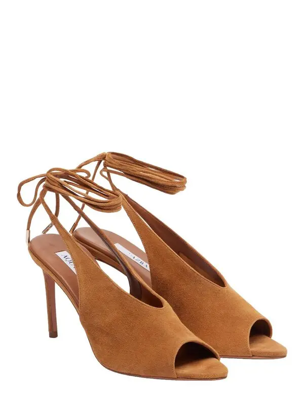 AQUAZZURA Lais Suede Peep-toe Slingback Pumps - Brown