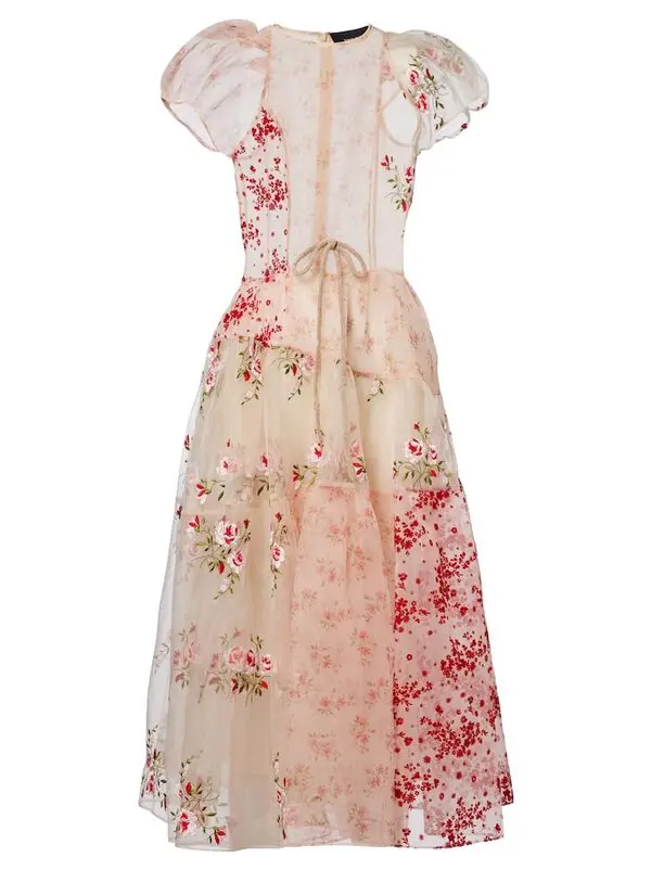 Simone Rocha Patchwork Sheer Organza Midi Dress - Pink