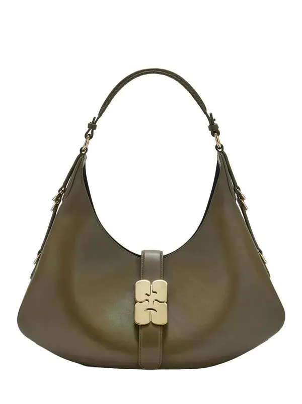 GANNI Kat Logo-plaque Shoulder Bag - Green