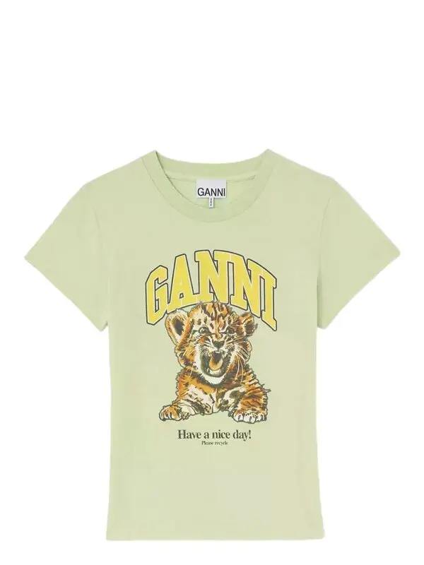 GANNI Tiger-print T-shirt - Green