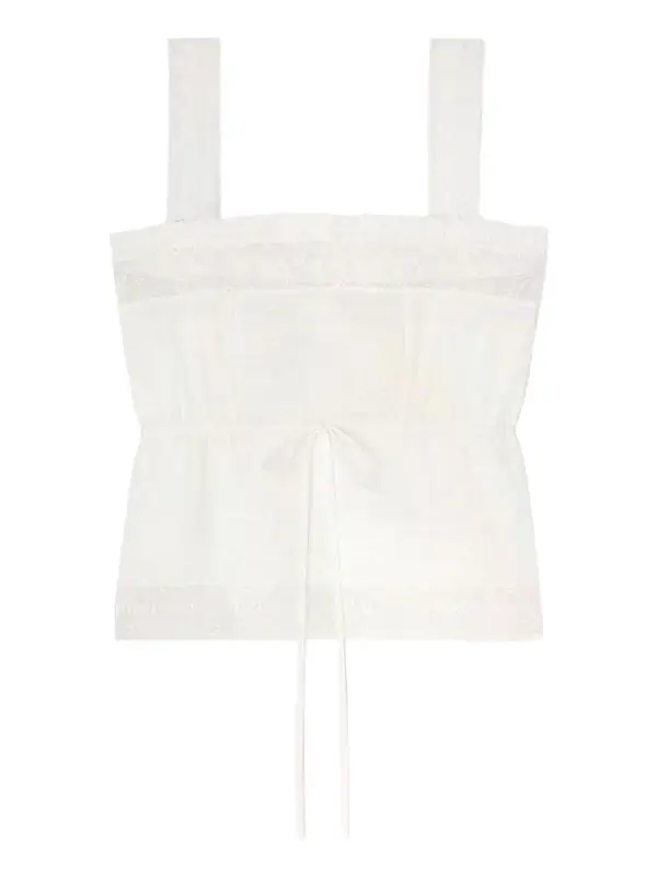 GANNI Lace-trim Drawstring Top - White