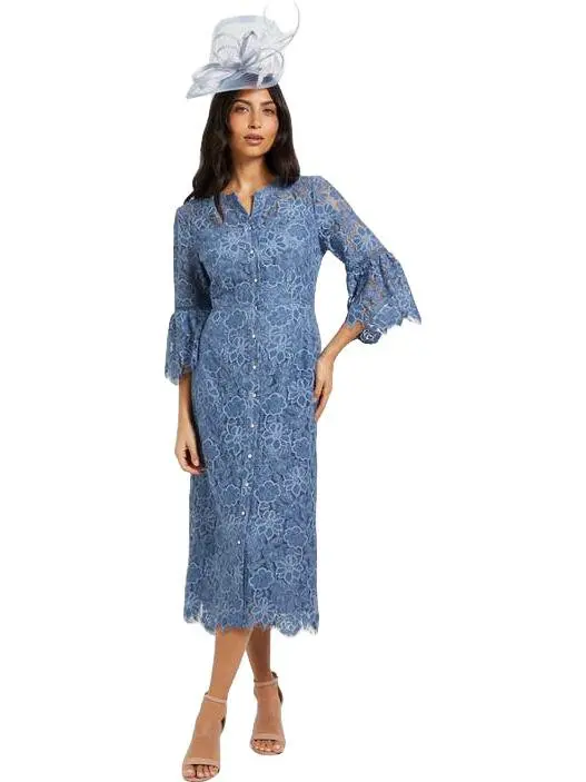 WALLIS Lace Button Midi Dress - Blue