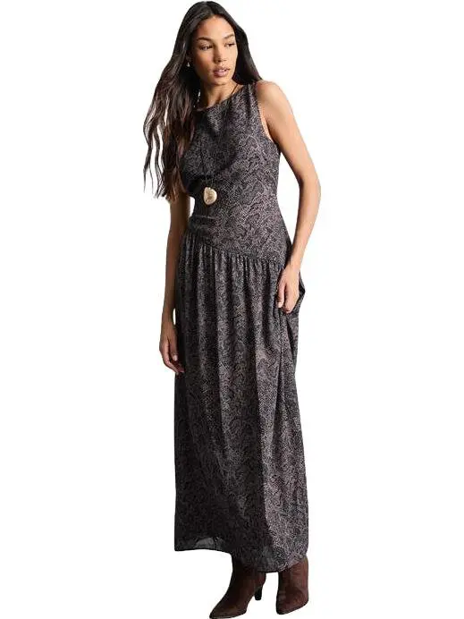 WAREHOUSE Printed Chiffon Tiered Maxi Dress - Brown