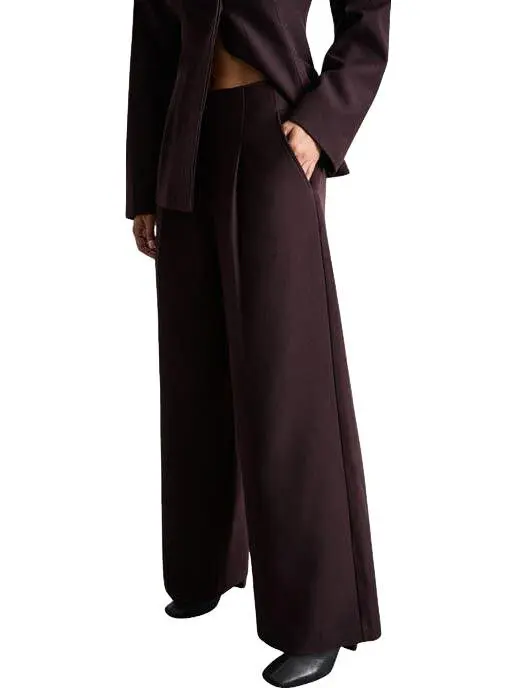 WAREHOUSE Premium Wide Leg Tailored Trousers - Berry