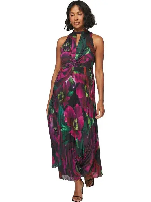 WALLIS Floral Print Pleated Maxi Dress - Black