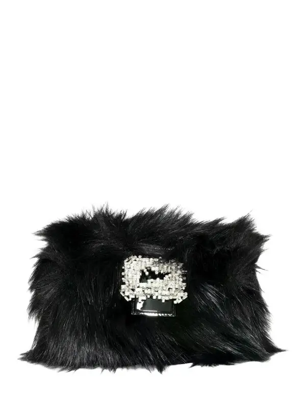 GEDEBE Crystal-embellished Faux-fur Clutch - Black