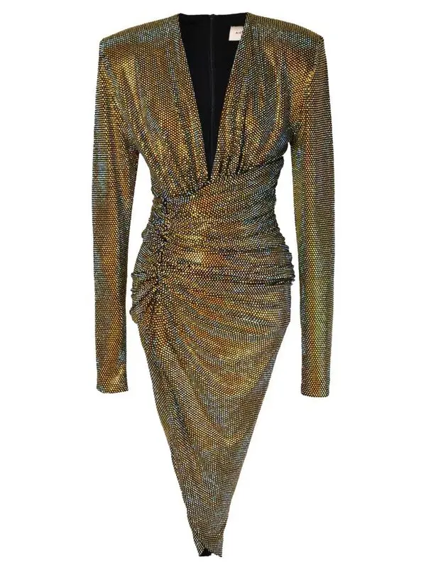 Alexandre Vauthier Rhinestone-embellished Draped Dress - Gold