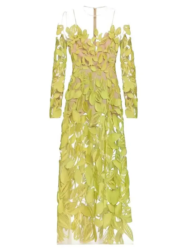 Elie Saab Floral-appliqué Sheer-panel Dress - Green