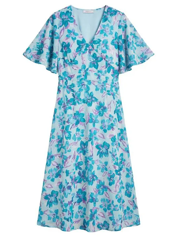 WALLIS Petite Floral Tie-neck Midi Dress - Mint