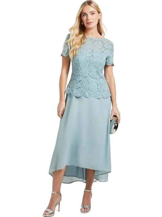 WALLIS Petite Lace Overlay Midi Dress - Sage